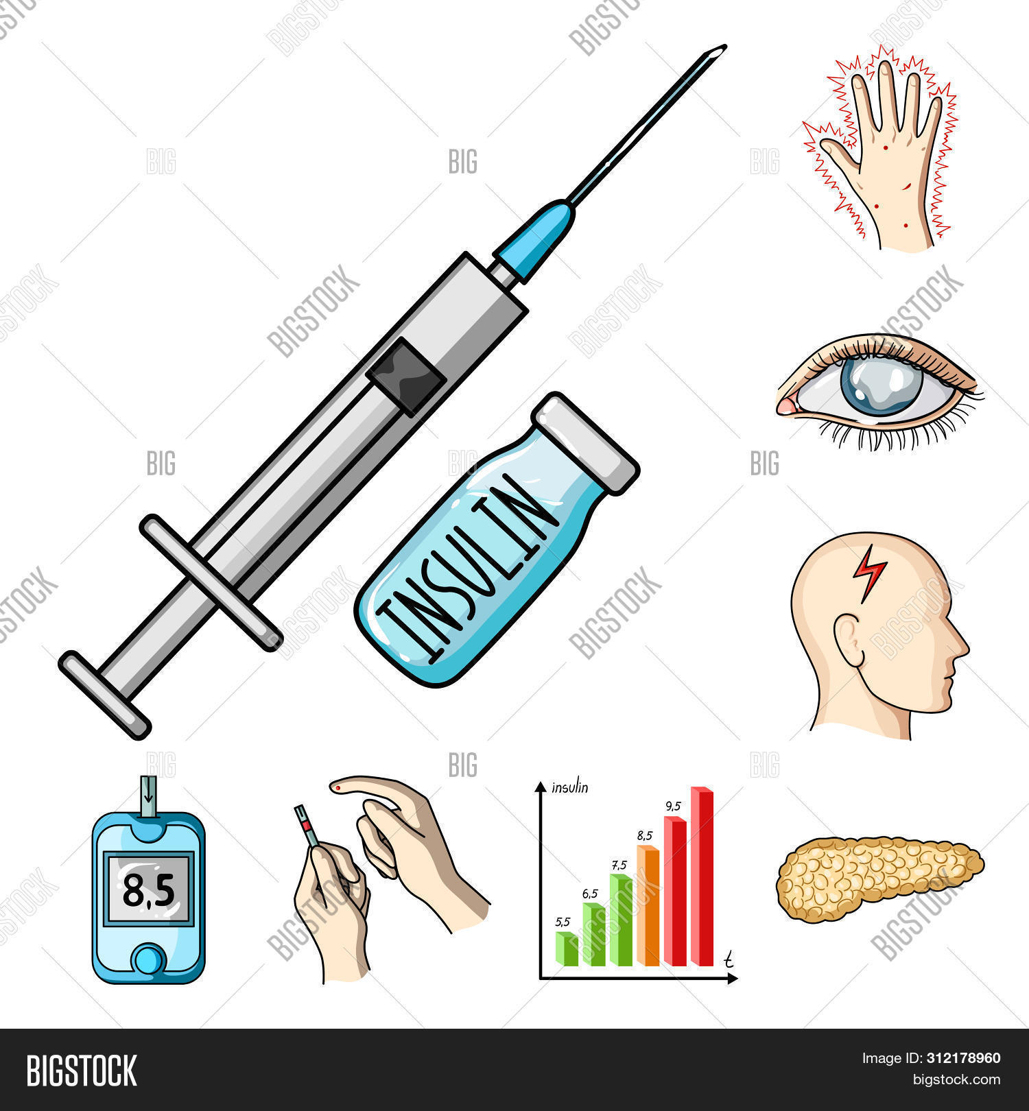 Diabetes Cartoon Icons Image & Photo (Free Trial) | Bigstock