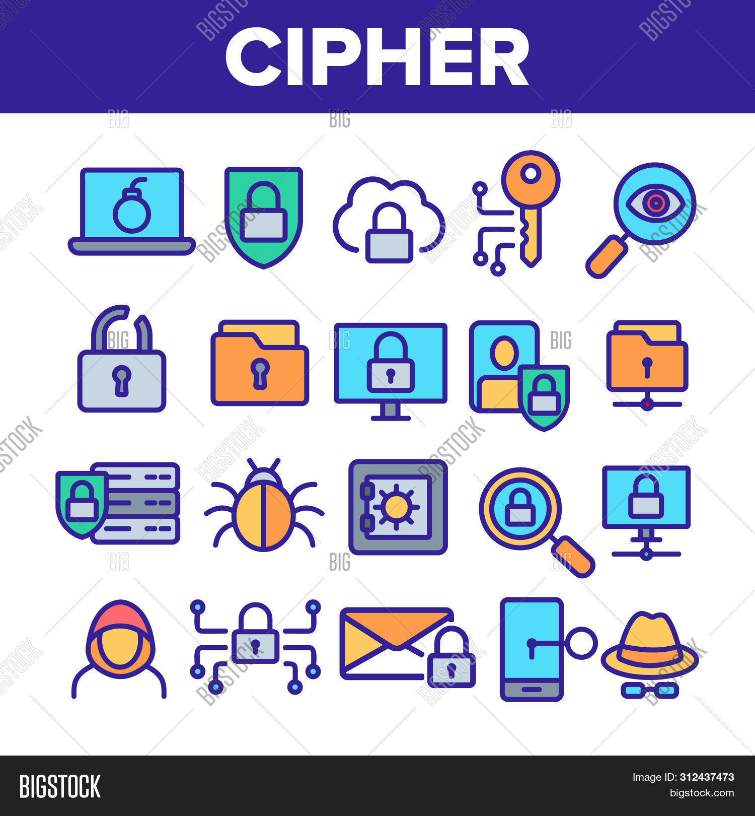 Cipher Linear Icons Image & Photo (Free Trial) | Bigstock