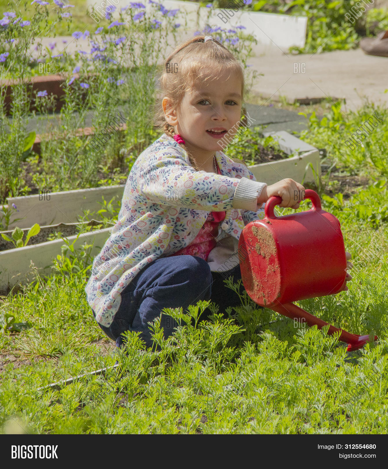 Child Watering Flowers Image & Photo (Free Trial) | Bigstock