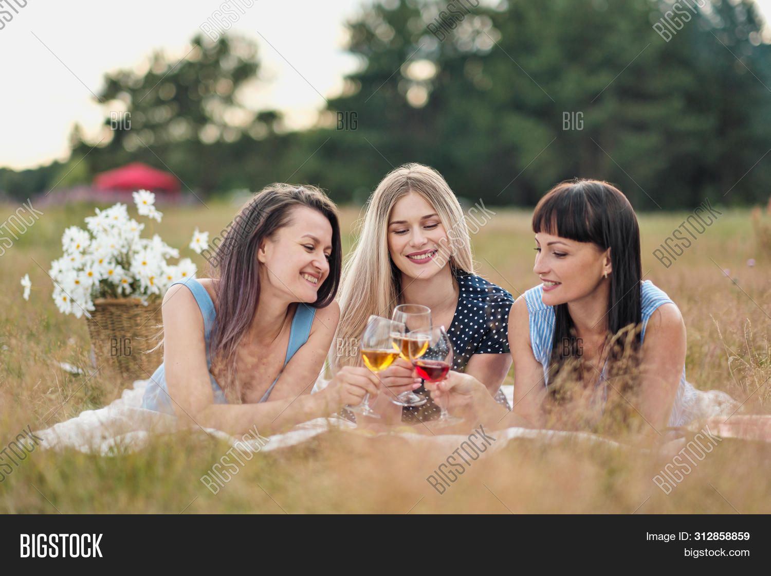 Three Young Women Blue Image & Photo (Free Trial) | Bigstock