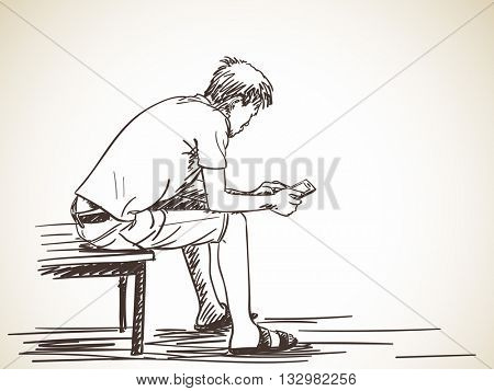 Hand Drawn Sketch Man Holding Phone Images, Illustrations & Vectors ...