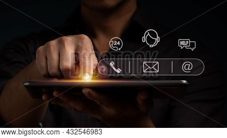 A Man Points To An Operator's Symbol, With Icons For After-sales ...