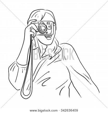 Woman Using Camera Vector & Photo (Free Trial) | Bigstock