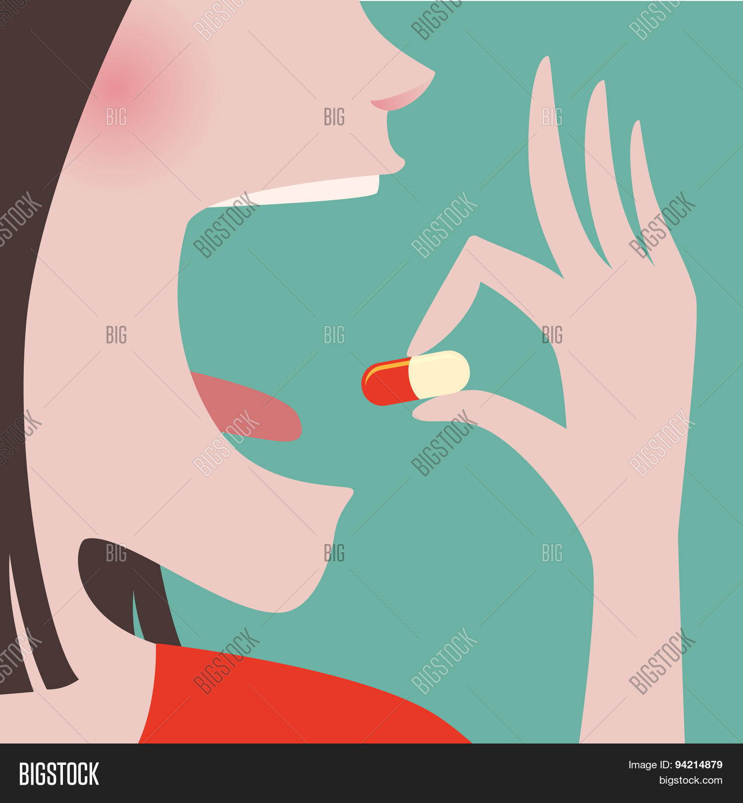Woman Take Pill Her Vector & Photo (Free Trial) | Bigstock