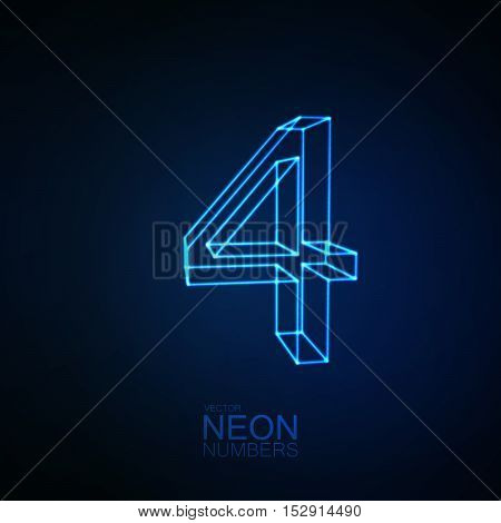 Neon 3D Number 4. Vector & Photo (Free Trial) | Bigstock