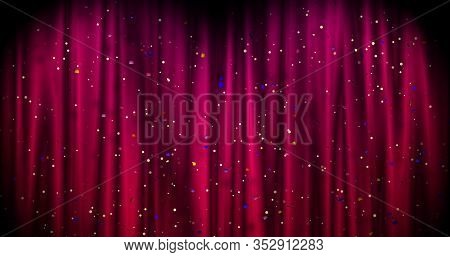 Magical Merry Christmas Background With Red Stage Curtain Cloth And ...