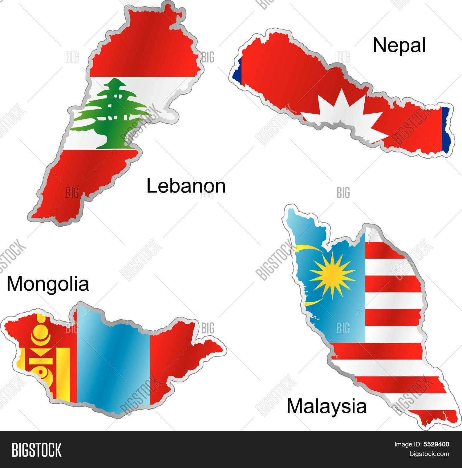 Asian Flags Map Shape Vector & Photo (Free Trial) | Bigstock