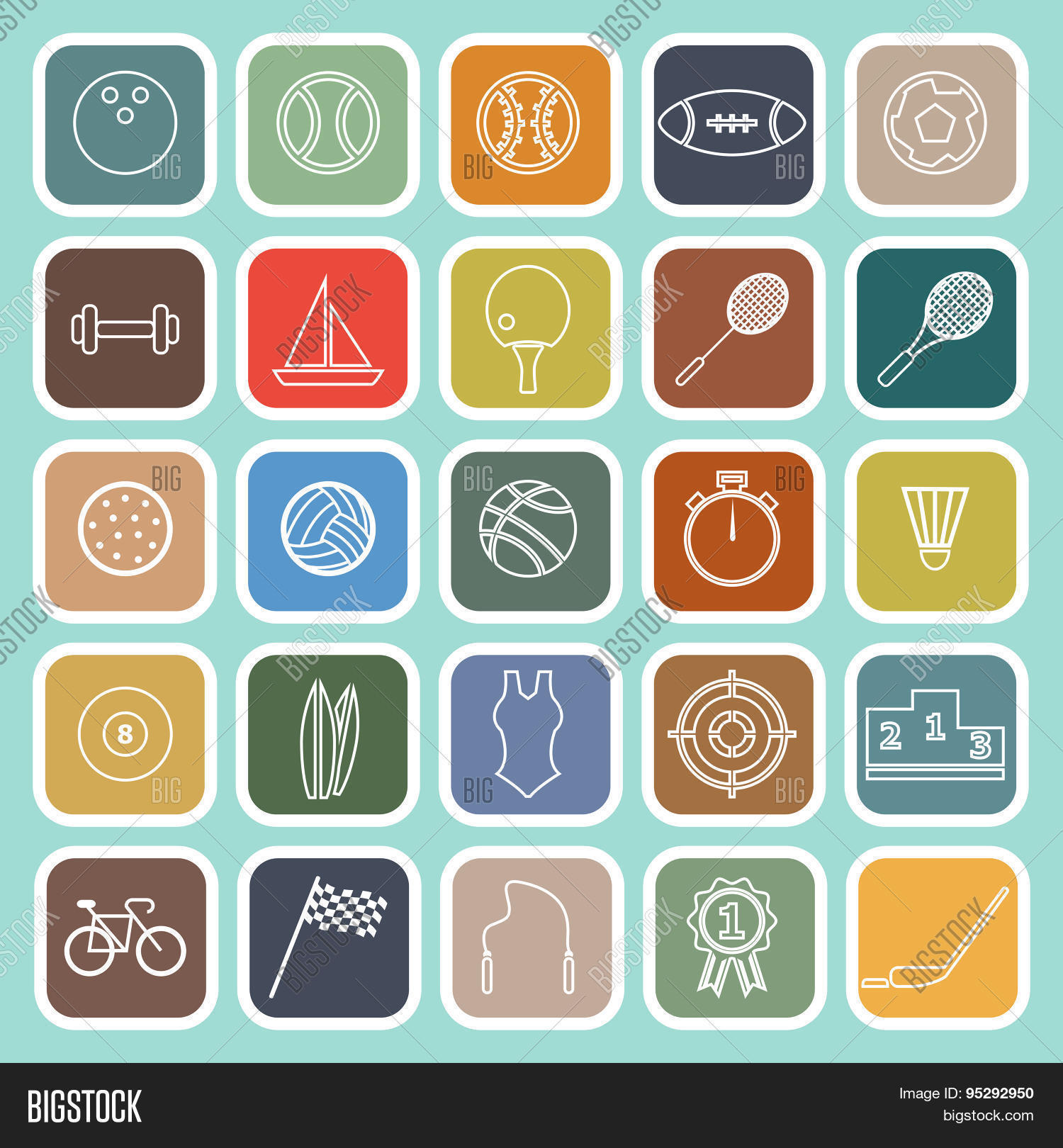 Sport Line Flat Icons Vector & Photo (Free Trial) | Bigstock