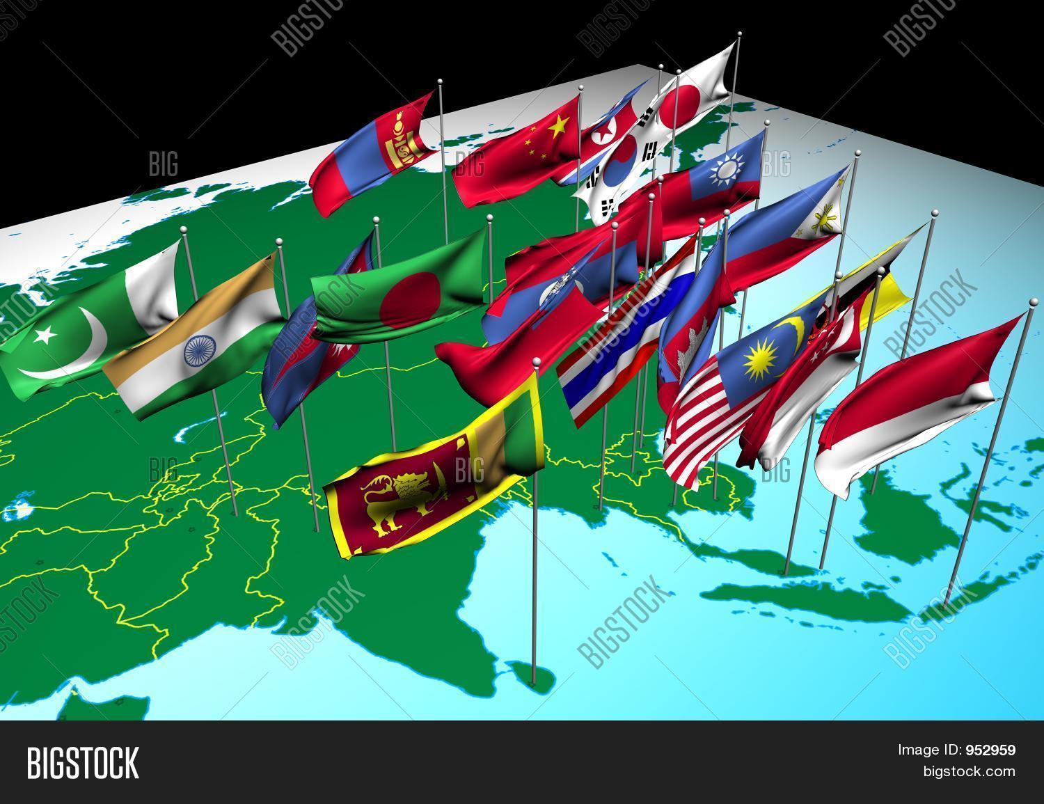 Asia Flags On Map ( Image & Photo (Free Trial) | Bigstock