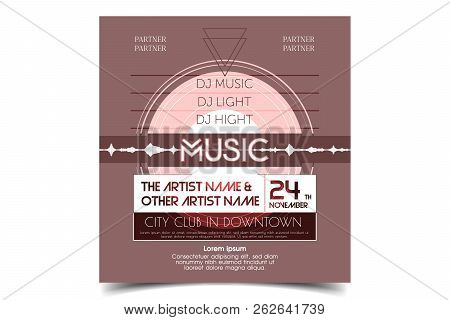 Retro Party Advertising Flyer With Old Audio Music Plate. Old-fashioned ...