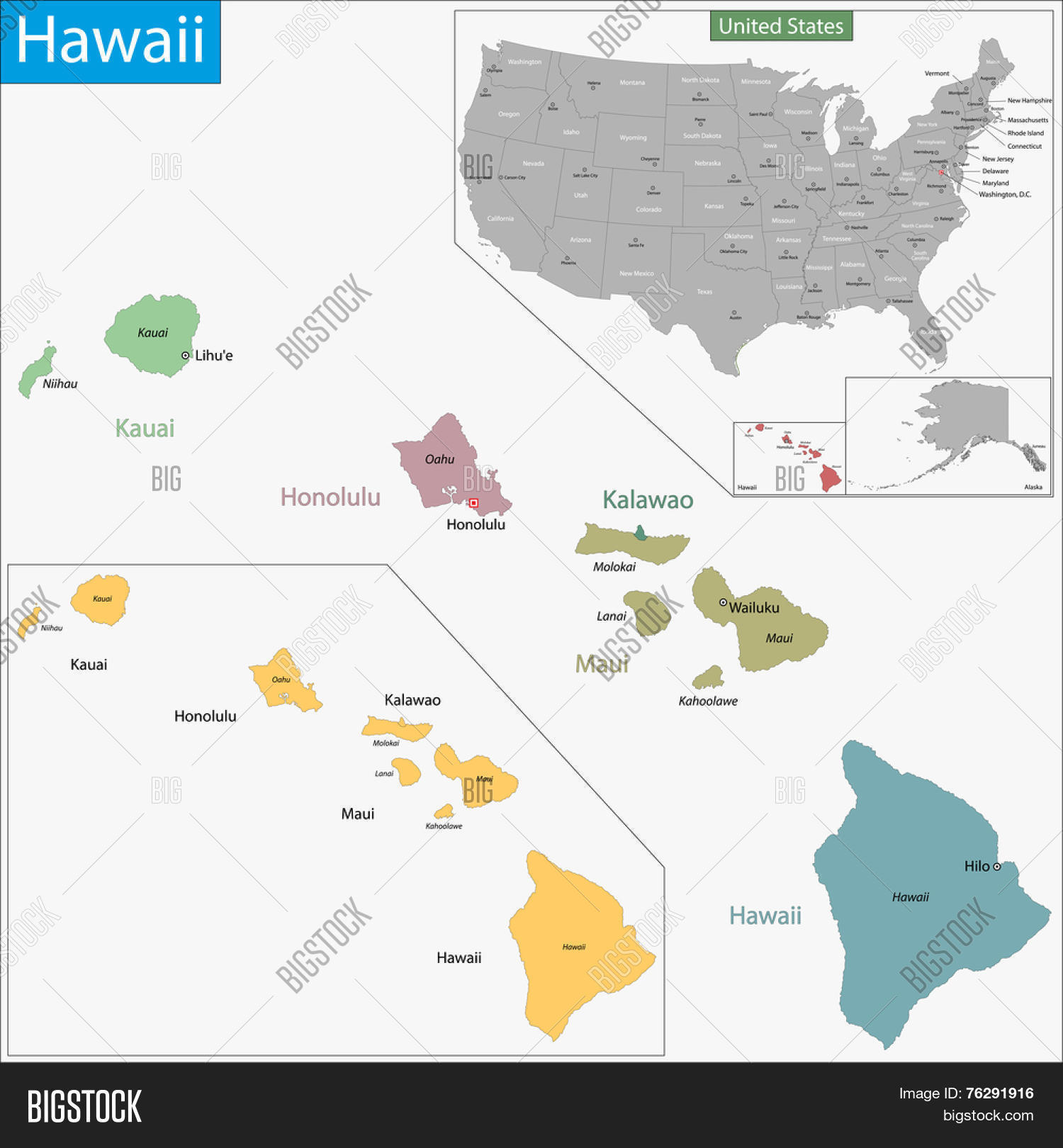 Map Hawaii State Vector & Photo (Free Trial) | Bigstock