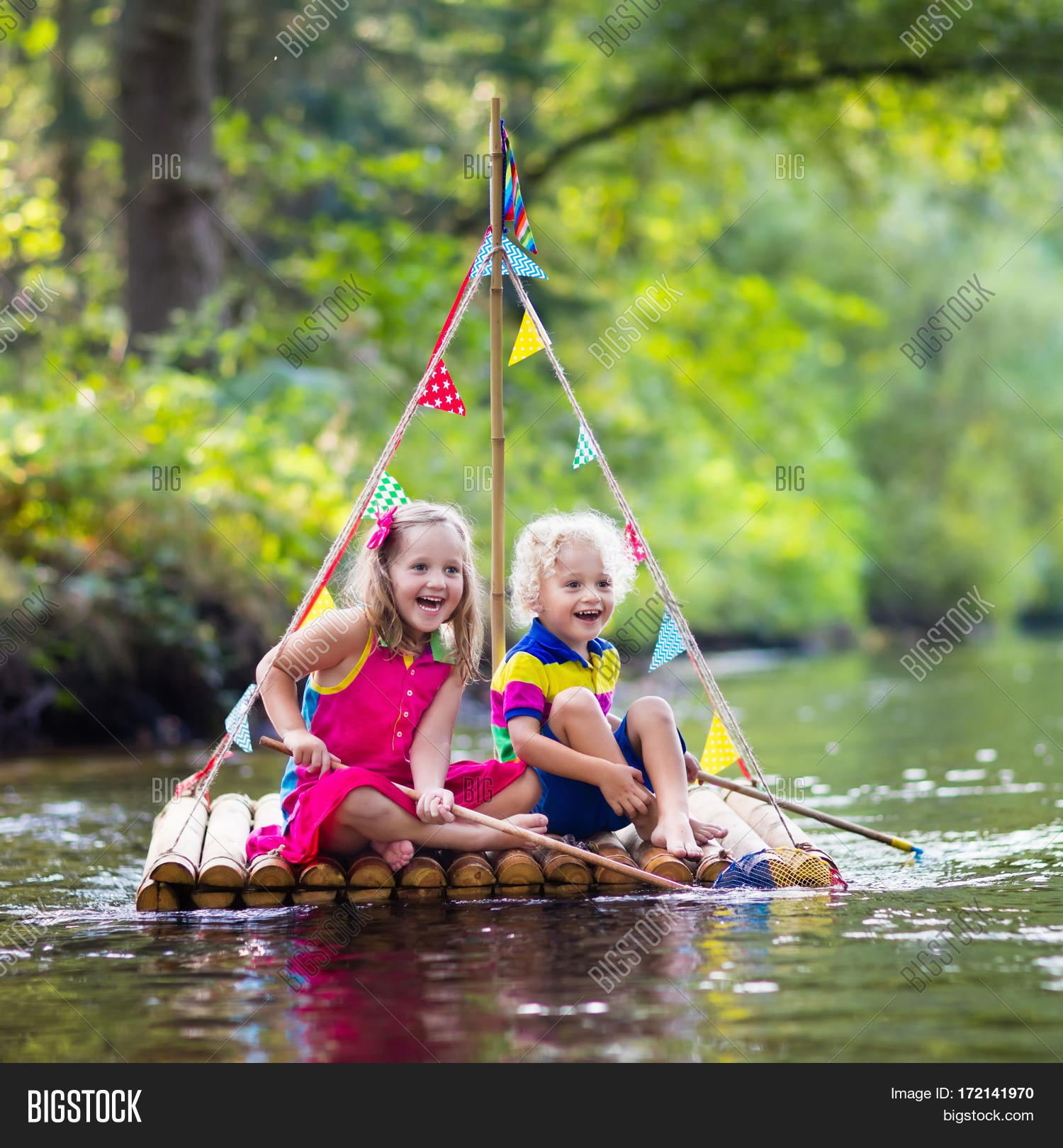 Kids On Wooden Raft Image & Photo (Free Trial) | Bigstock