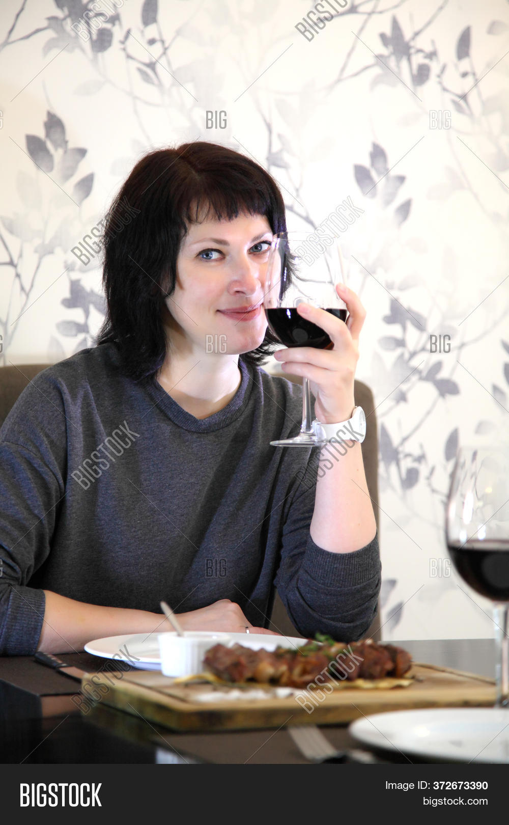 Girl Eats Steak Wine. Image & Photo (Free Trial) | Bigstock