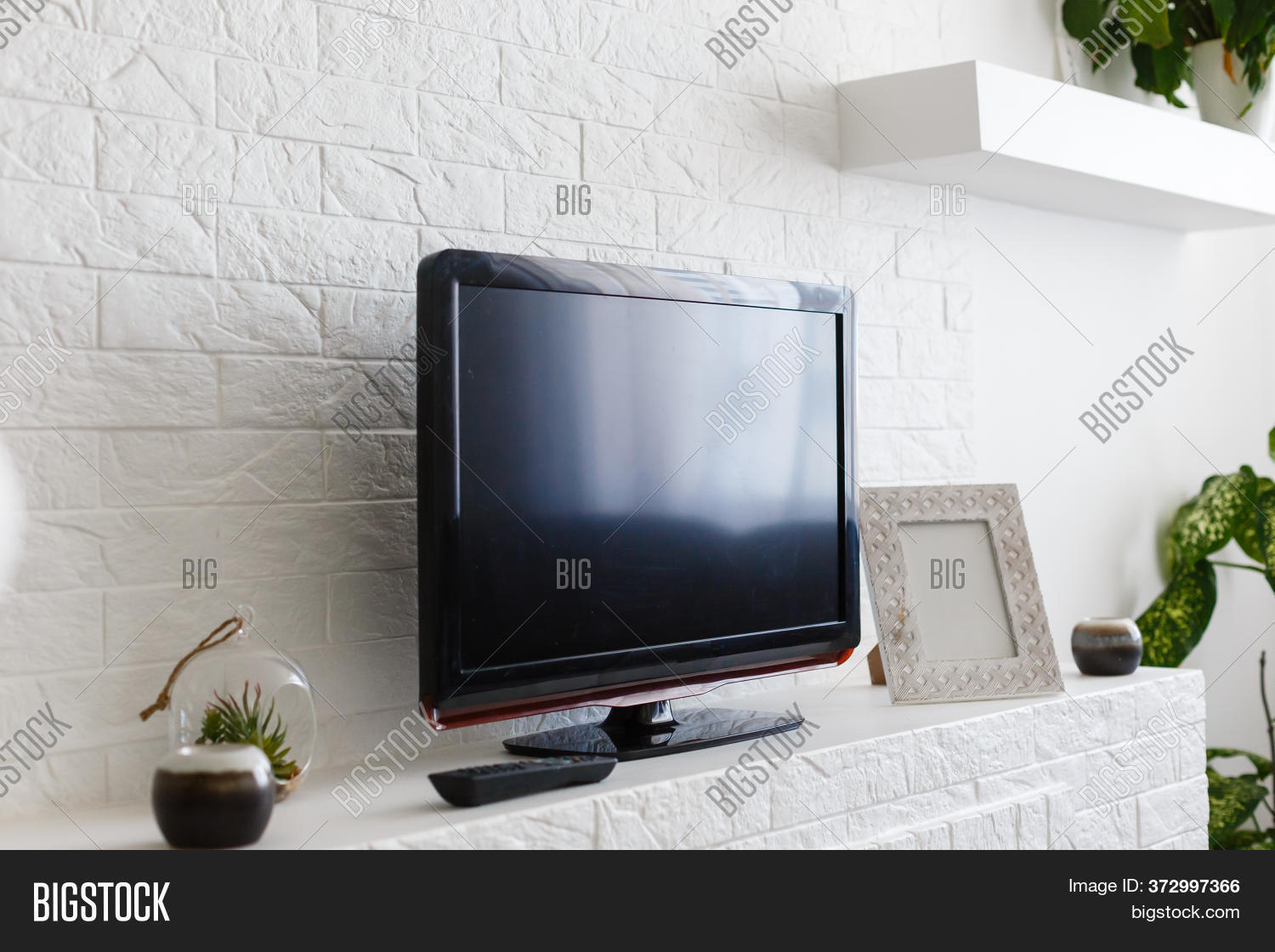 Big Tv On White Wall Image & Photo (Free Trial) | Bigstock