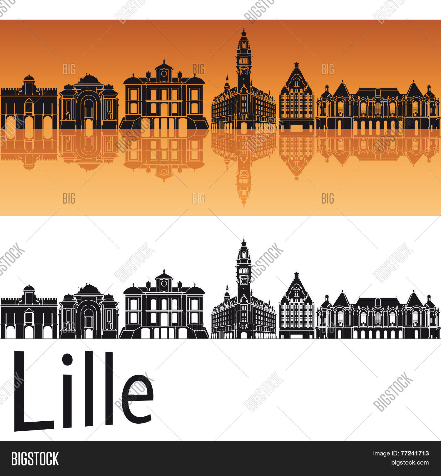 Lille Skyline Orange Vector & Photo (Free Trial) | Bigstock