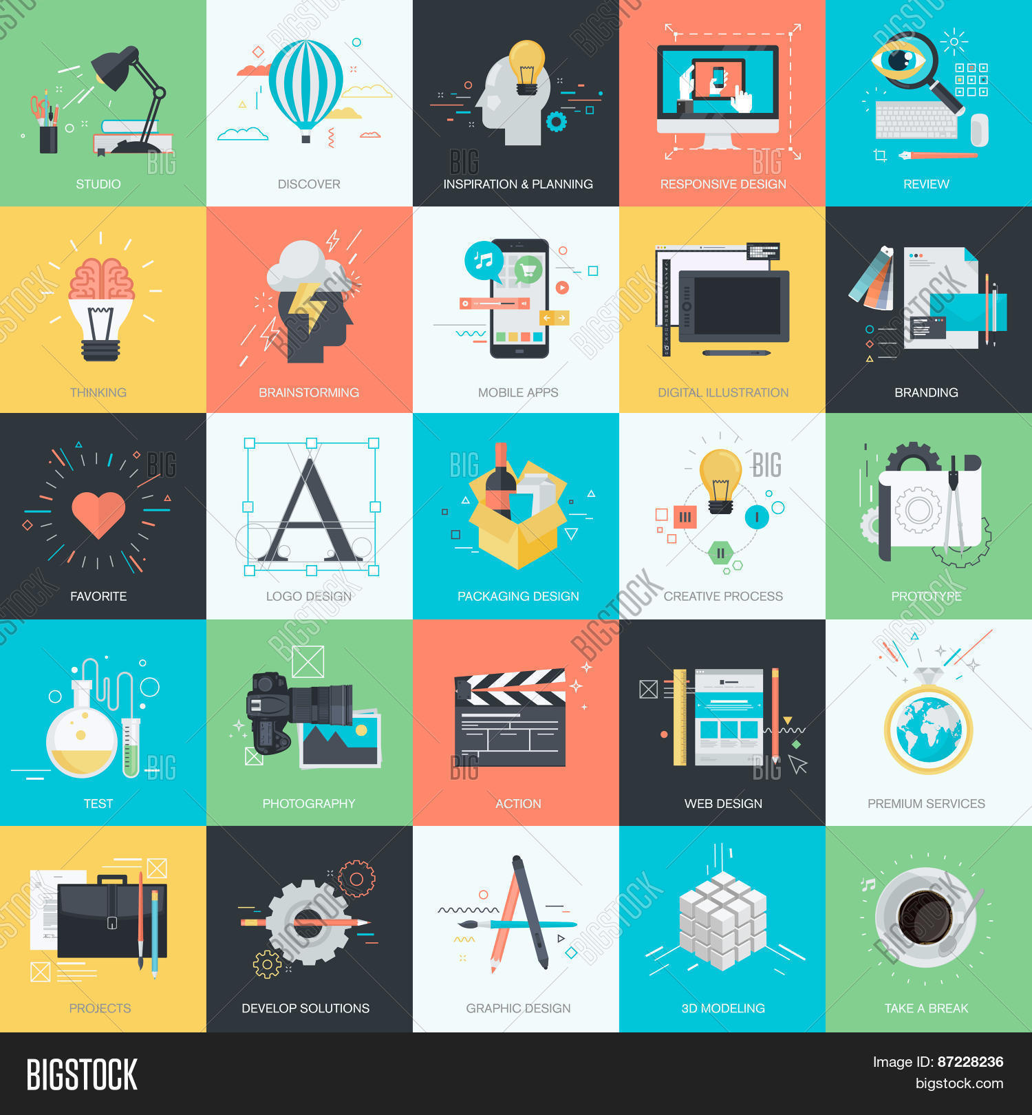 Set Flat Design Style Vector & Photo (Free Trial) | Bigstock