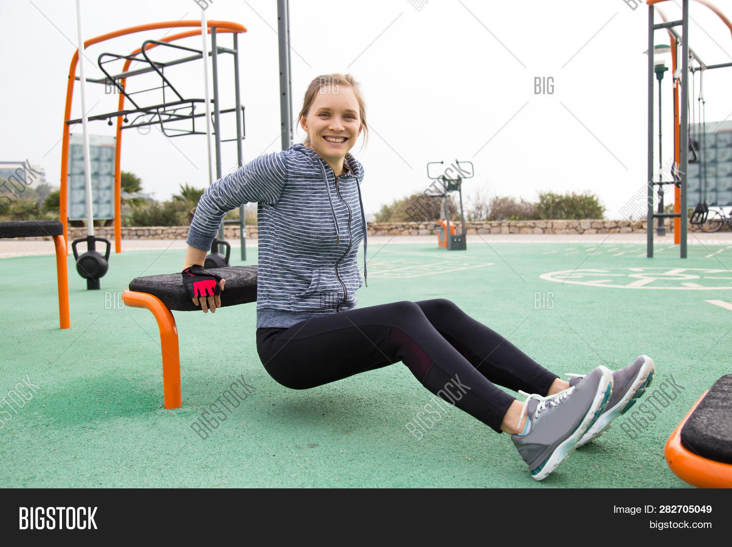 Outside Women Doing Tricep Dips