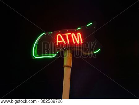 Atm Neon Sign On Pole Image & Photo (Free Trial) | Bigstock