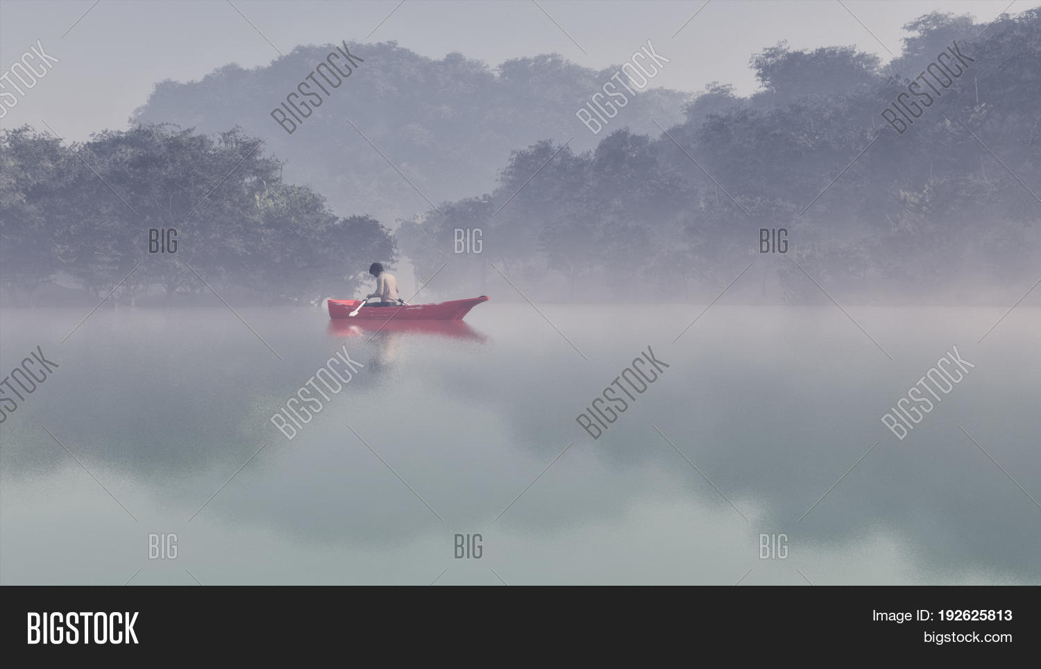 Man Red Boat On Foggy Image & Photo (Free Trial) | Bigstock