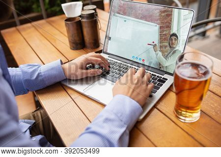 Remote Working, Online Entertainment During Quarantine. Man Watching ...