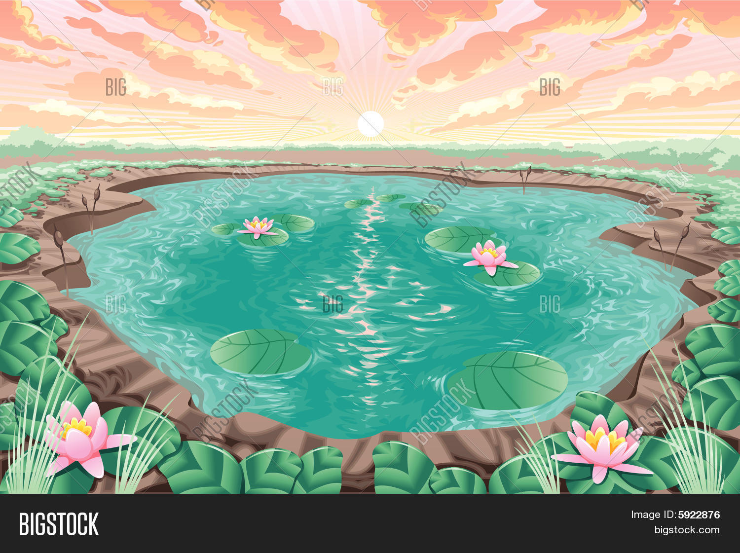 Cartoon Pond Lotus Vector & Photo (Free Trial) | Bigstock