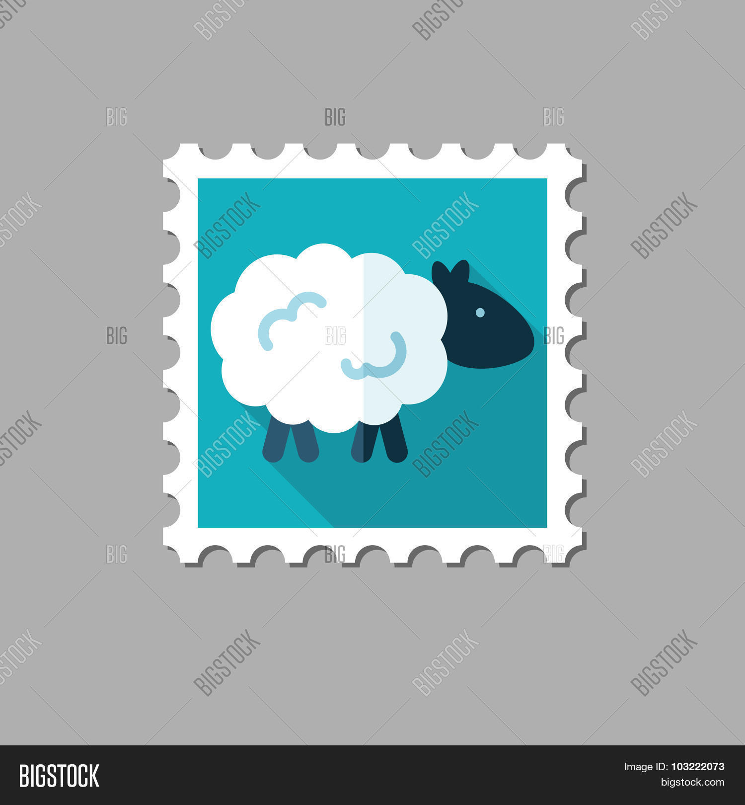 Sheep Flat Stamp Long Vector & Photo (Free Trial) | Bigstock