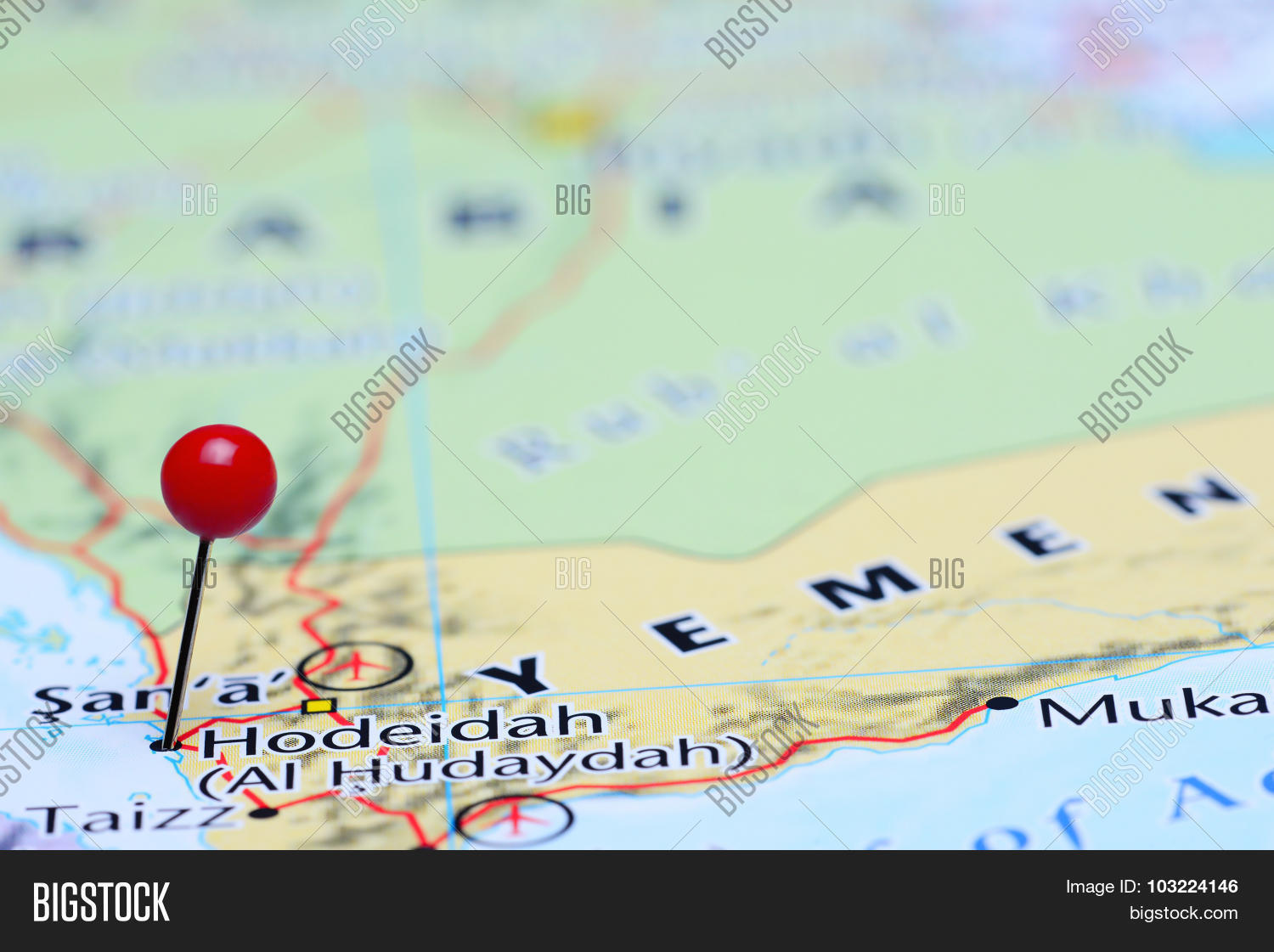 Hodeidah Pinned On Map Image & Photo (Free Trial) | Bigstock
