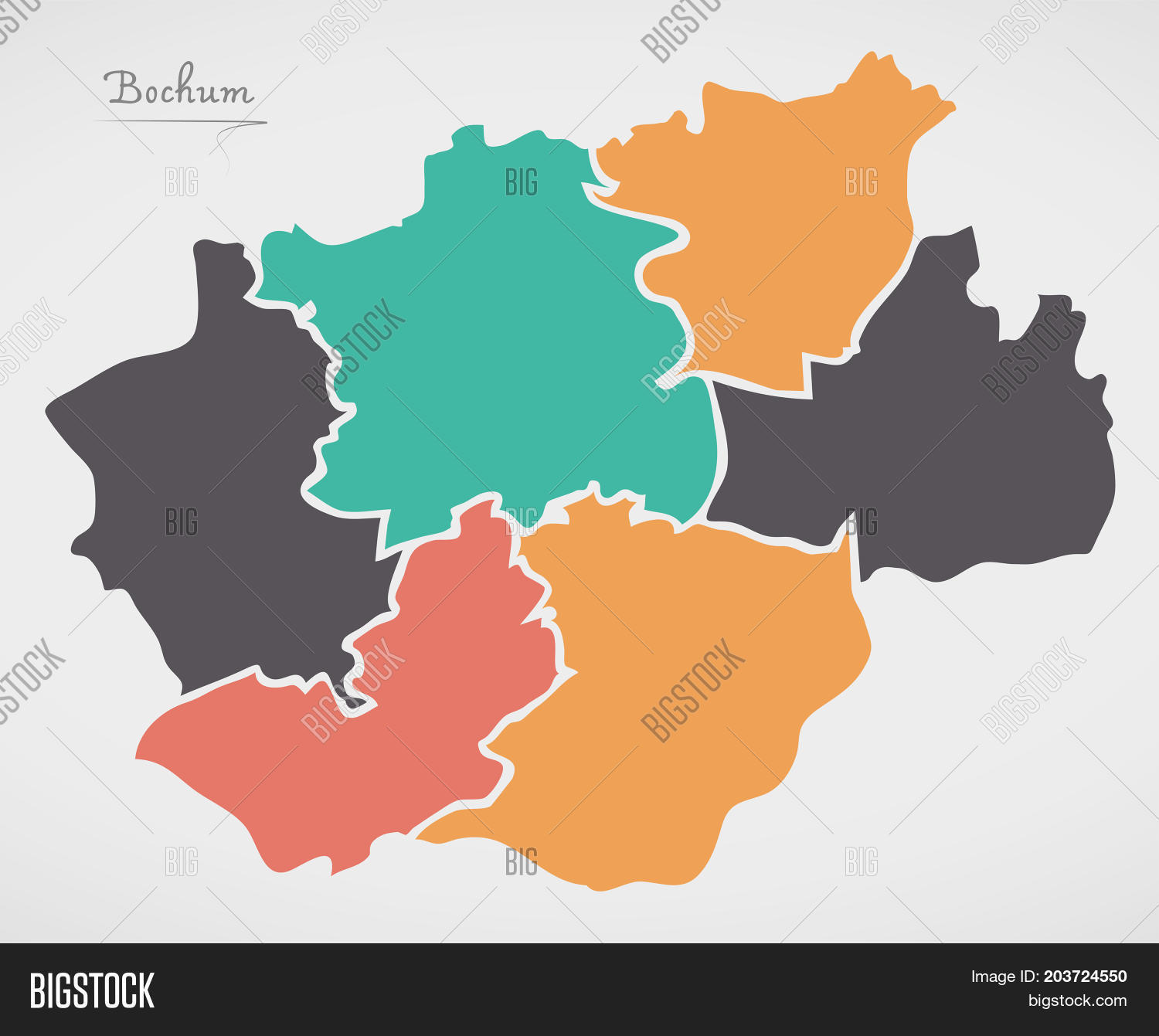 Bochum Map Boroughs Image & Photo (Free Trial) | Bigstock