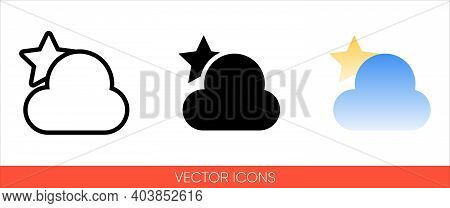 Weather Symbol Mostly Cloudy Night Or Cloud With Star Sign Icon Of 3 Types Color, Black And ...