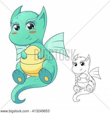 Cute Baby Dragon Line Vector & Photo (Free Trial) | Bigstock