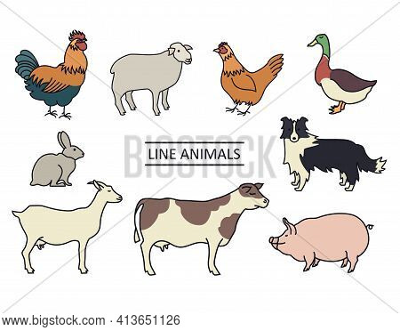 Farm Animals Line Vector & Photo (Free Trial) | Bigstock