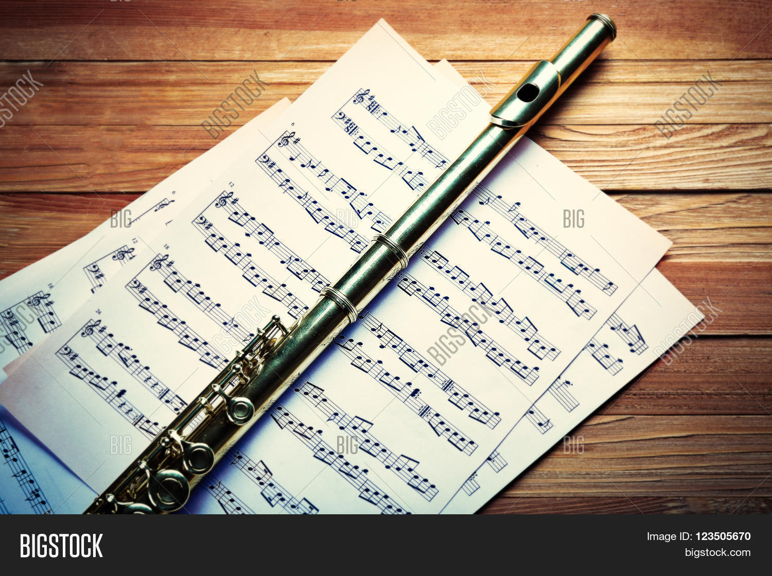 Flute On Musical Notes Image & Photo (Free Trial) | Bigstock