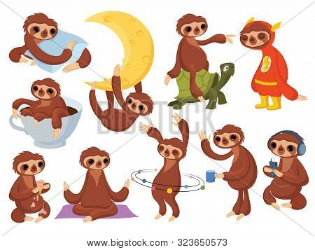 Set Cartoon Sloths. Vector & Photo (Free Trial) | Bigstock