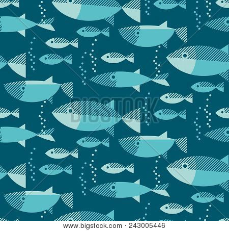 Blue River Fish Seamless Pattern. Seafood Concept Geometric Motif For ...