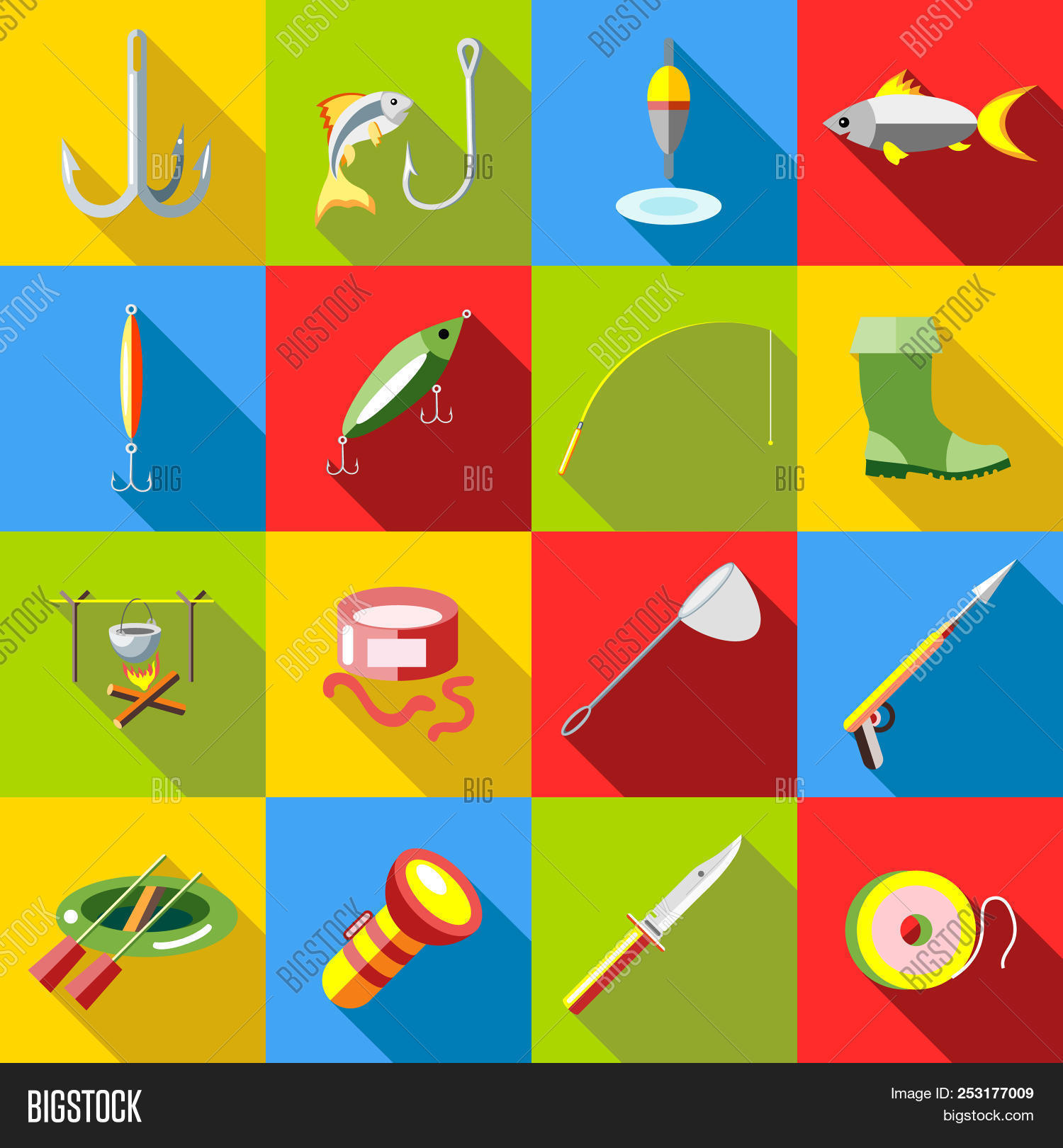 Flat Fishing Icons Set Image & Photo (Free Trial) | Bigstock