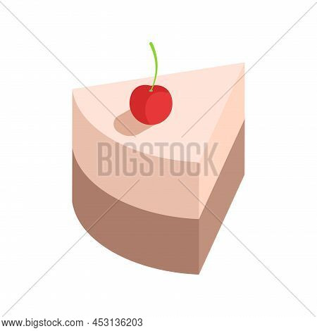 Triangle Cake Piece With Cherry Minimalist Isometric Vector Illustration. 3d Homemade Pastry ...