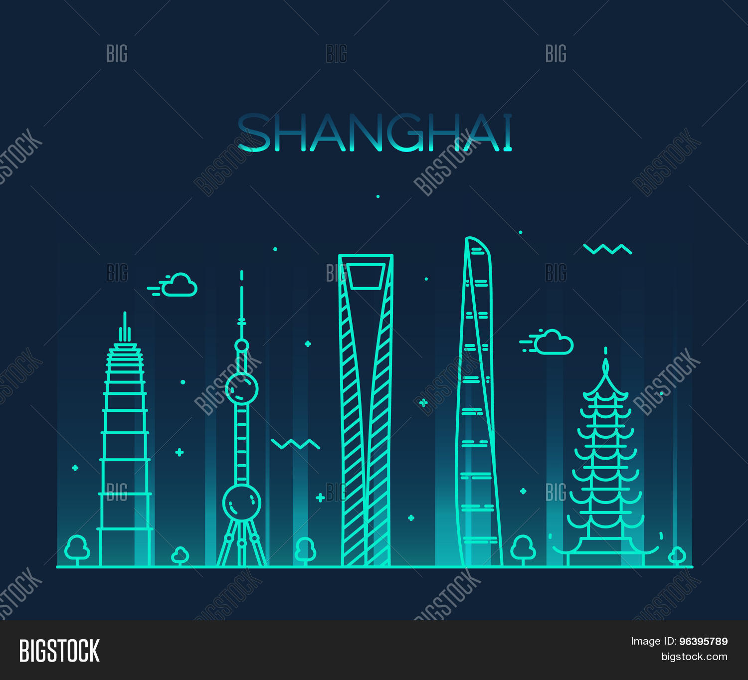 Shanghai City Skyline Vector & Photo (Free Trial) | Bigstock
