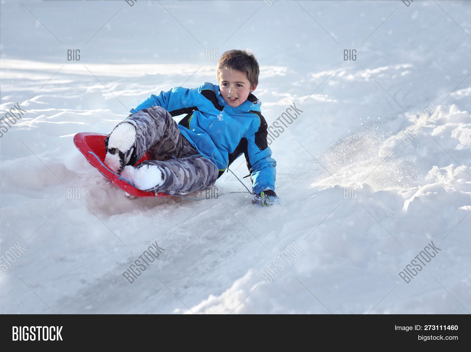 Boy On Sled Sledding Image & Photo (Free Trial) | Bigstock