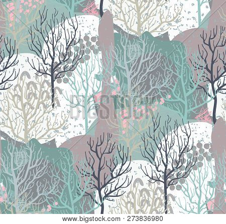 Vector Seamless Pattern With Winter Forest, Abstract Texture - Stock ...