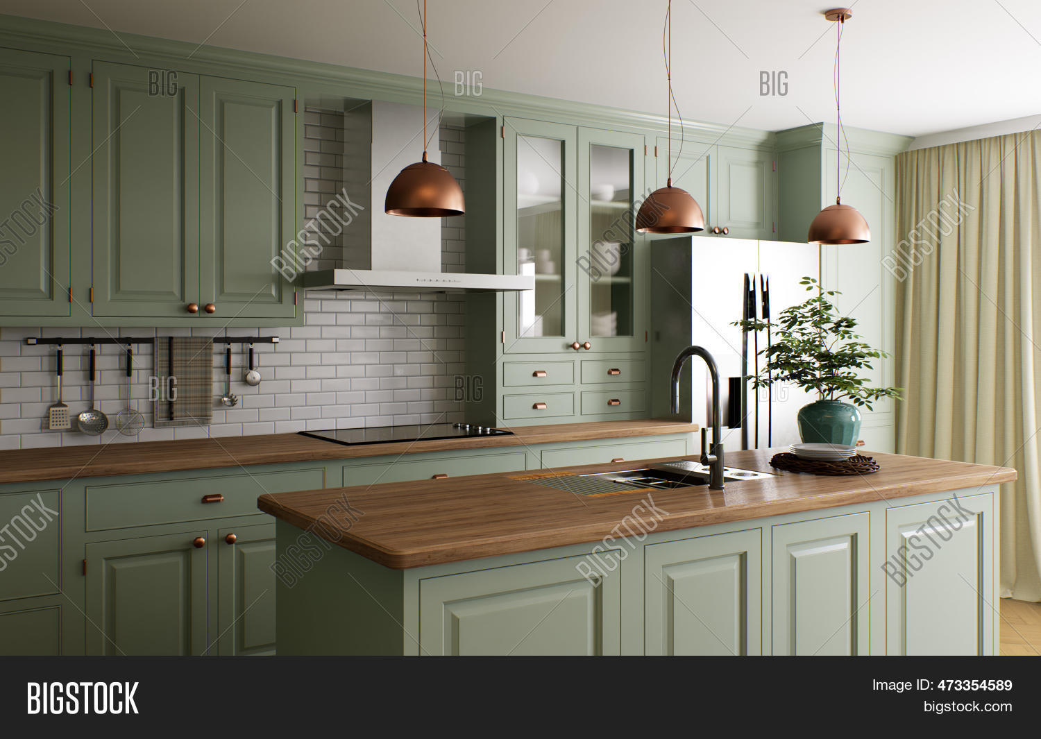 Green Kitchen Interior Image & Photo (Free Trial) | Bigstock