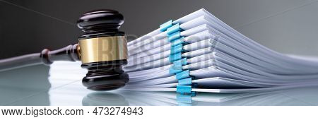 Piles Judicial Court Files And Judge Gavel - Stock Image - Everypixel