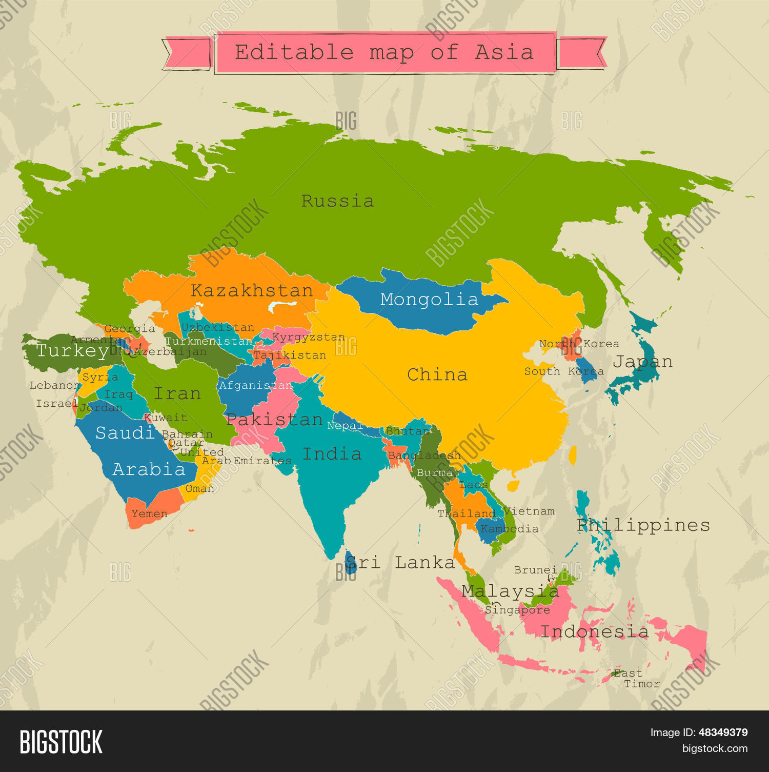 Editable Asia Map All Vector & Photo (Free Trial) | Bigstock