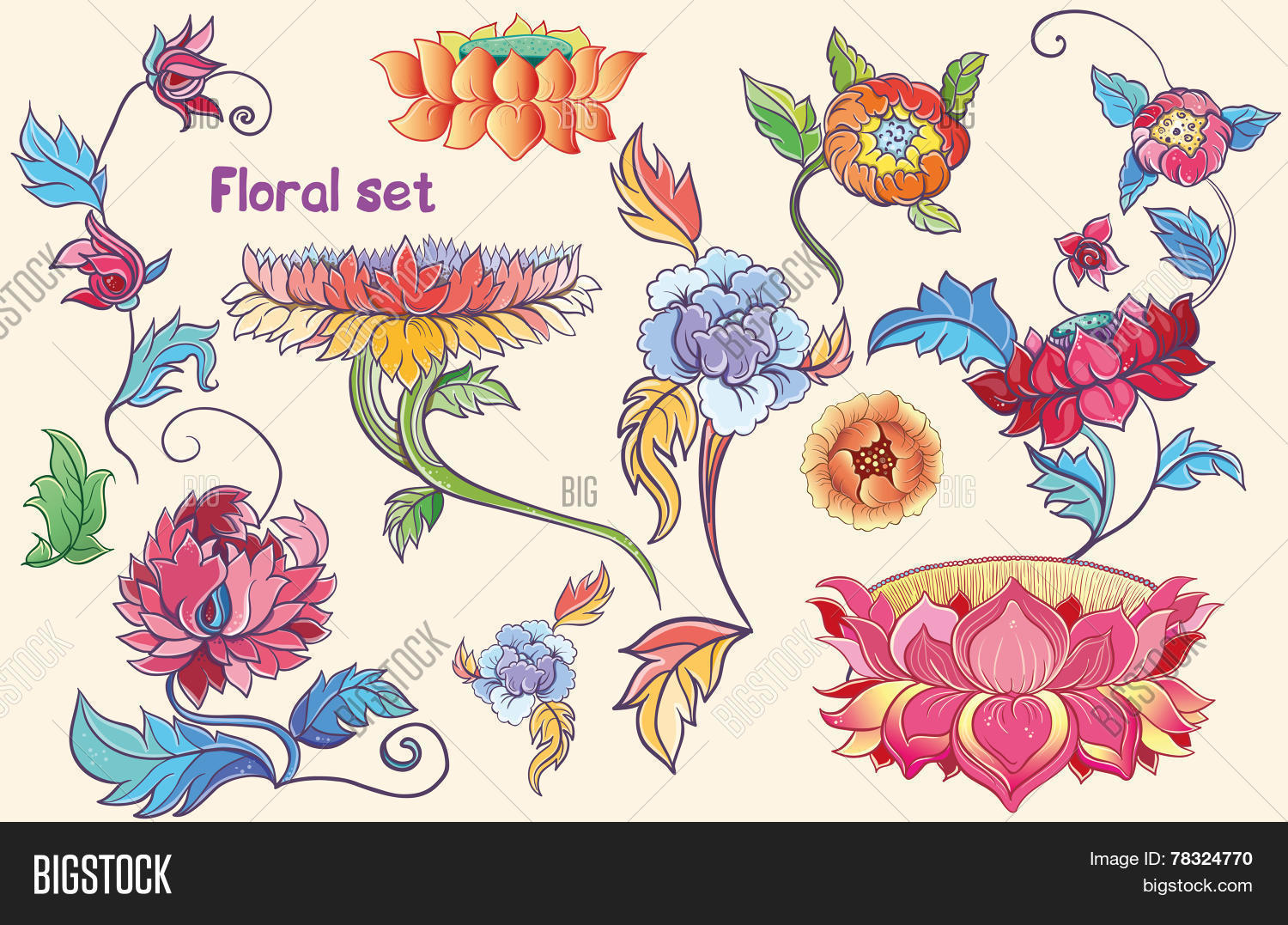 Flowers Vector Set Vector & Photo (Free Trial) | Bigstock