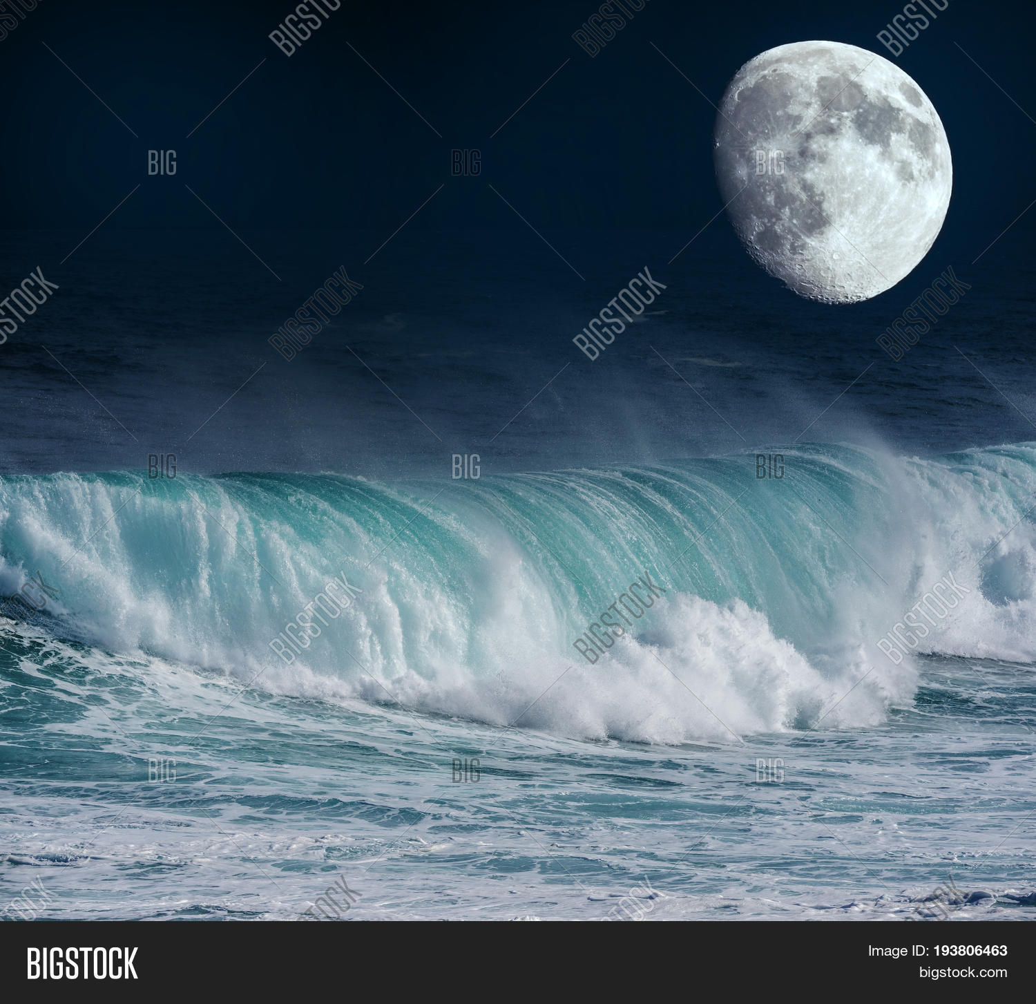 Big Sea Wave Tne Moon Image & Photo (Free Trial) | Bigstock