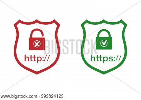 Http And Https Protocols On The Shield With A Lock. Safe And Reliable ...