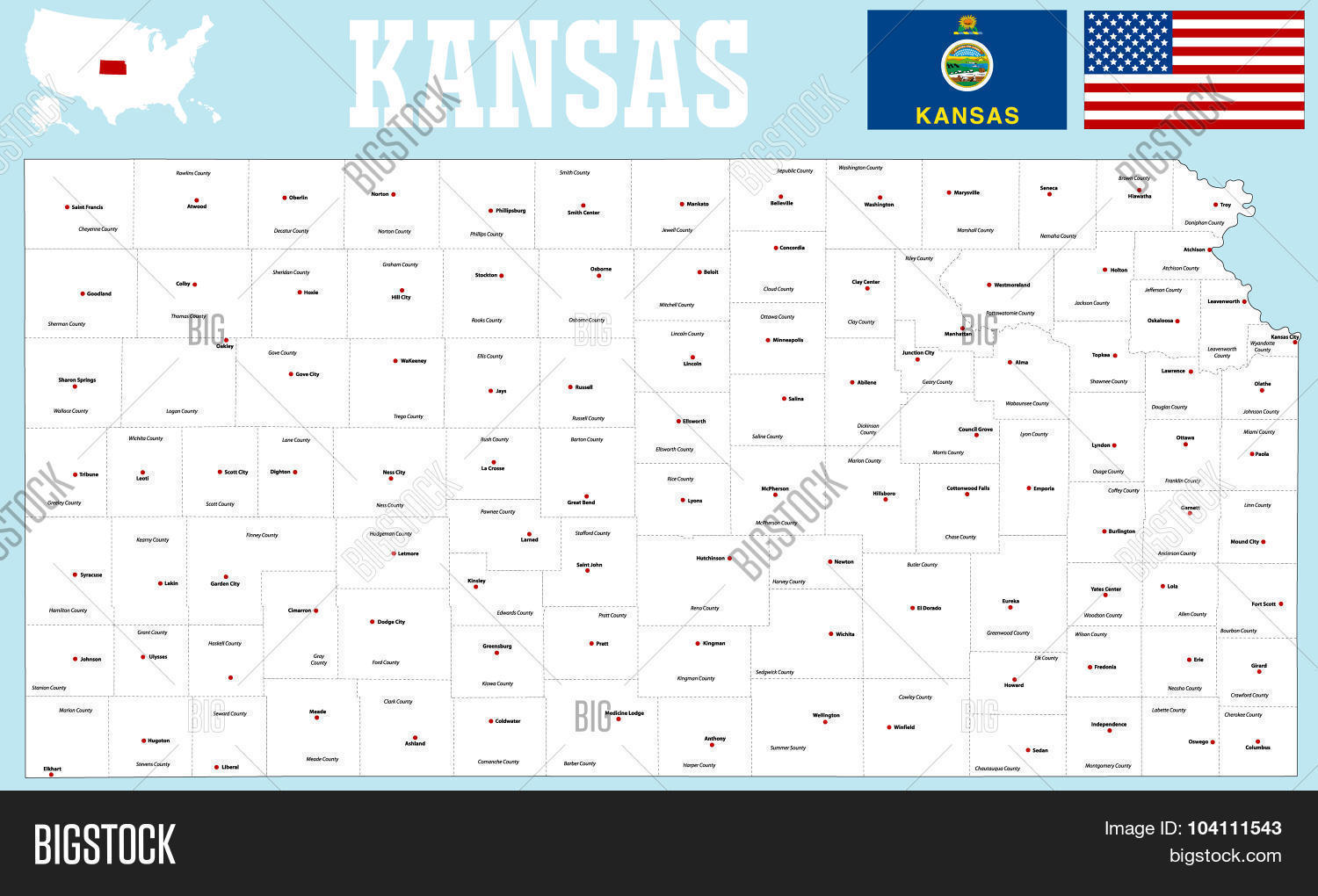 Kansas County Map Vector & Photo (Free Trial) | Bigstock
