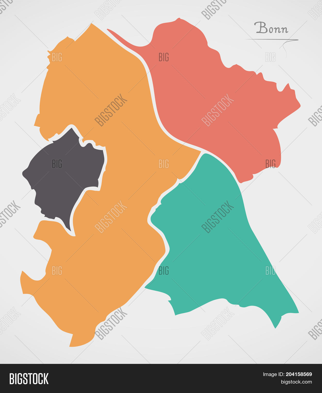 Bonn Map Boroughs Image & Photo (Free Trial) | Bigstock