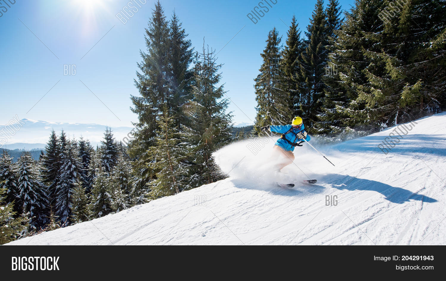 Skier Riding Downhill Image & Photo (Free Trial) | Bigstock