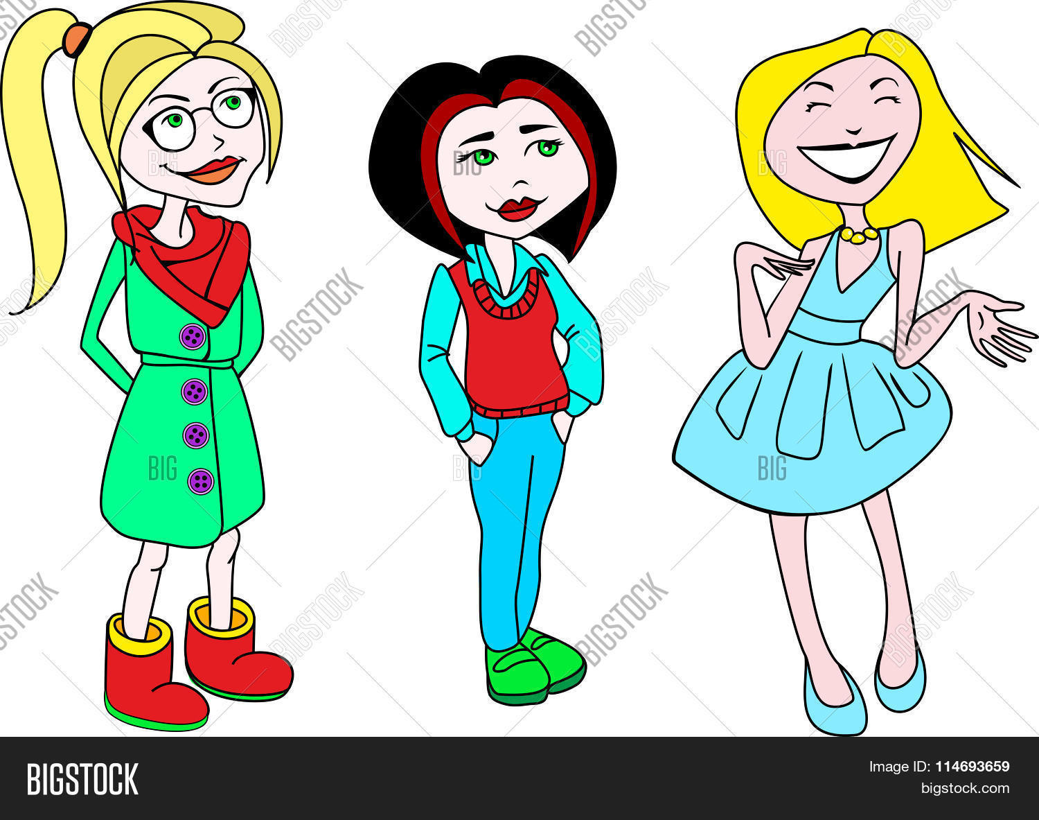 Painted Three Women Vector & Photo (Free Trial) | Bigstock