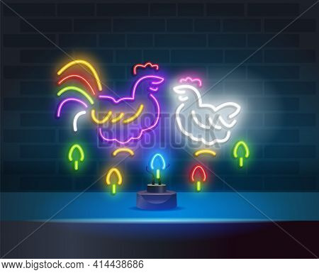 Rooster Neon Sign. Vector & Photo (Free Trial) | Bigstock